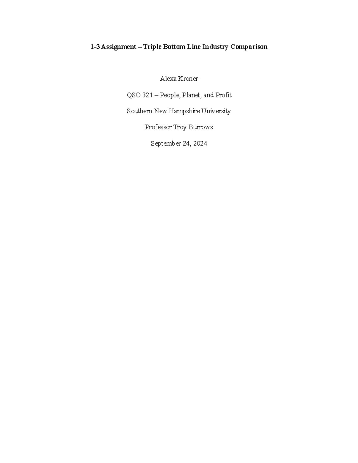 QSO 310 1-3 Assignment Triple Bottom Line Comparison - 1-3 Assignment ...