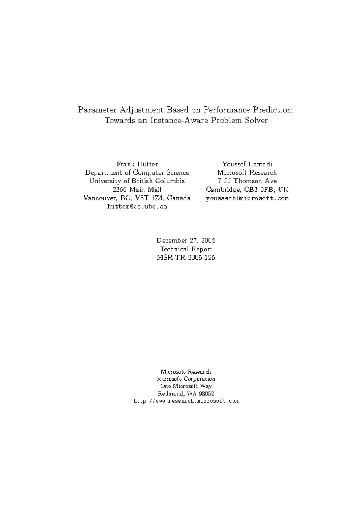 Parameter Adjustment Based on Performance Prediction Towards an ...