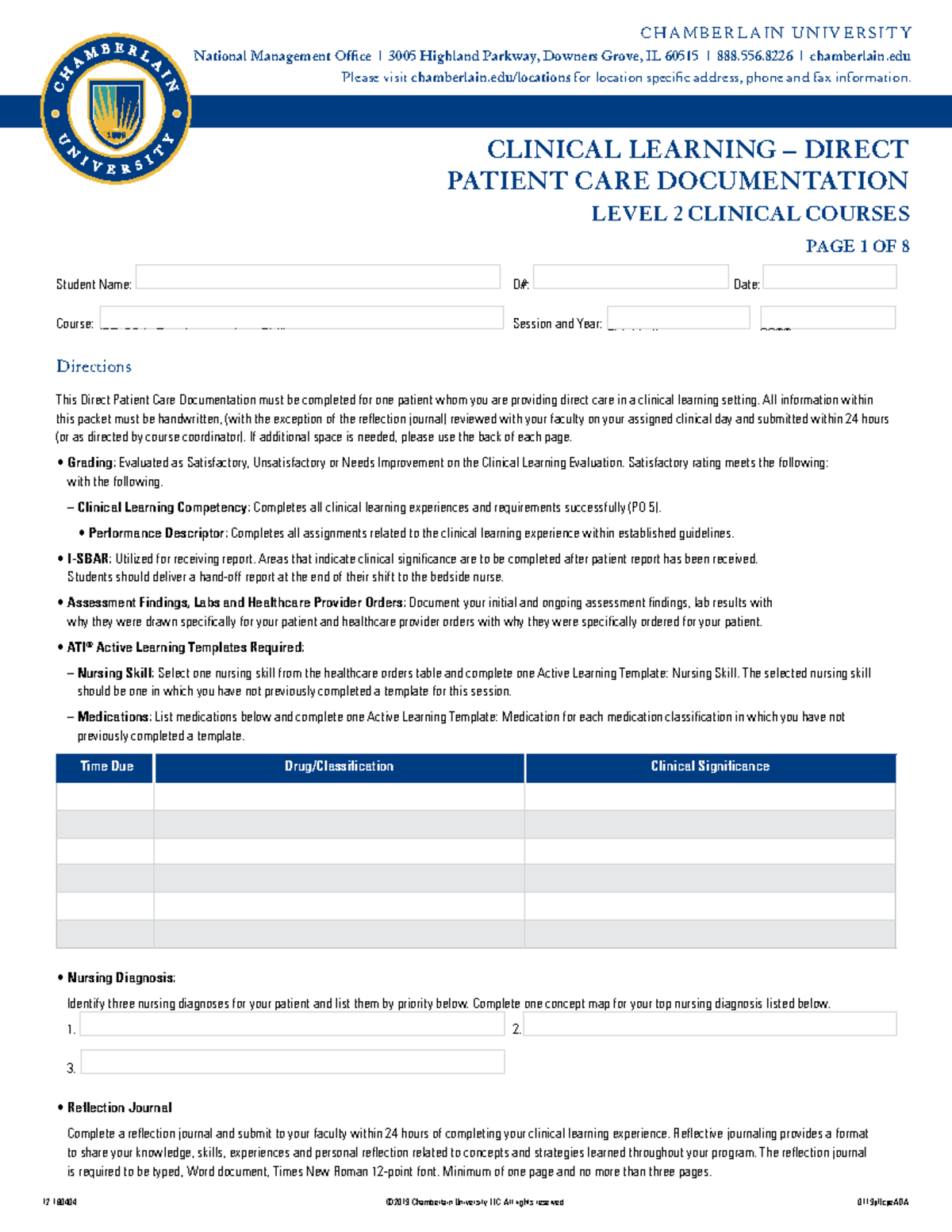 NR226 Direct Patient Care- Level 2 - CLINICAL LEARNING – DIRECT PATIENT ...