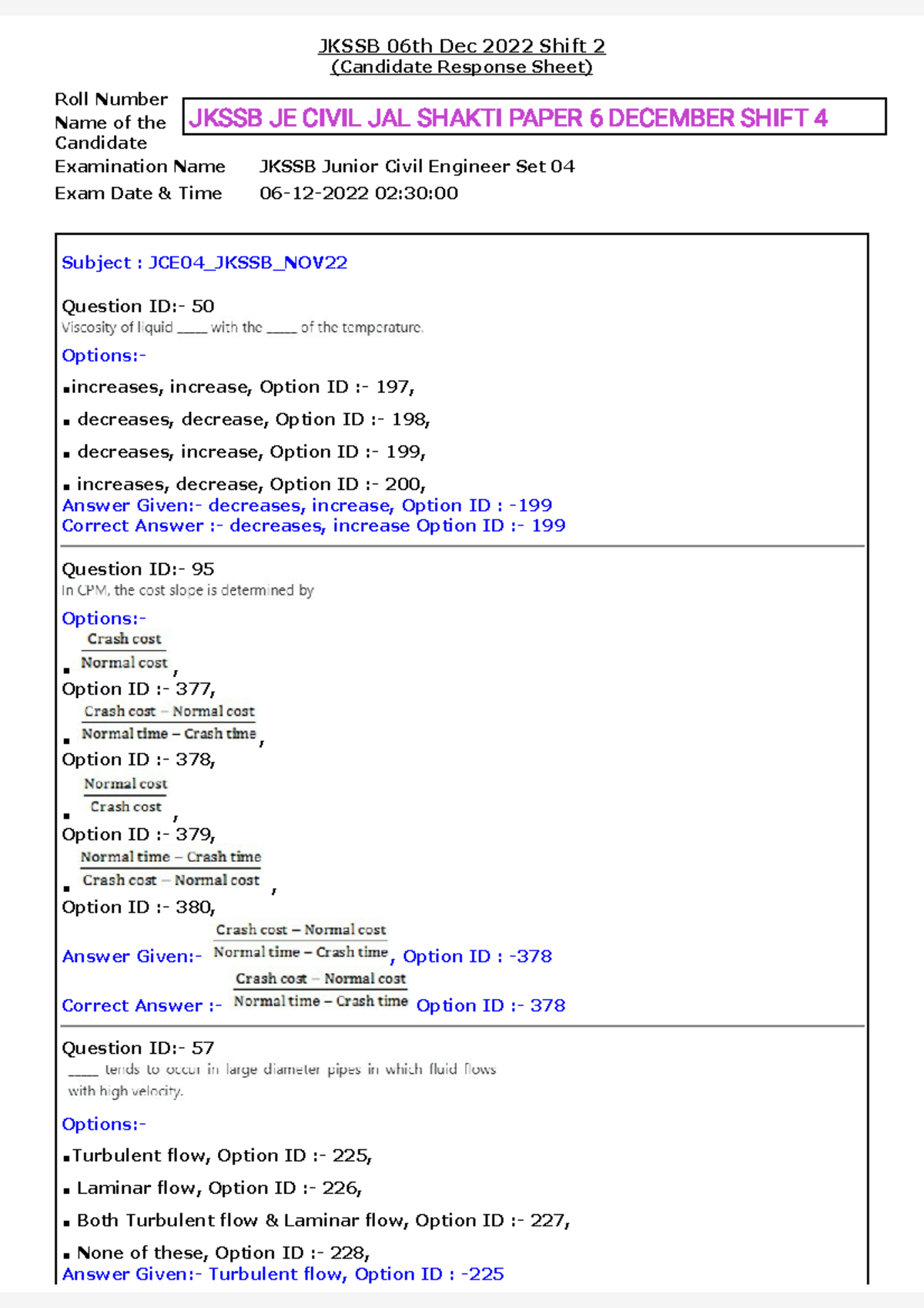 Jkssb JE Civil JAL Shakti Paper 6 December Shift 4 - JKSSB 06th Dec ...
