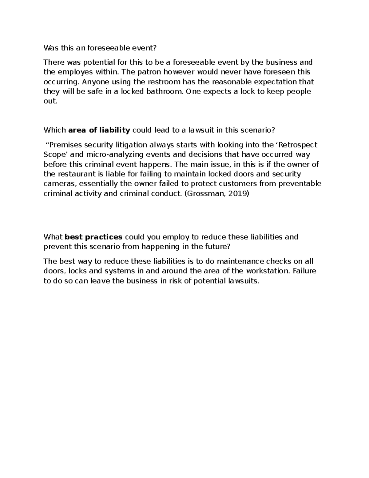 2-3 - module 2-3 - Was this an foreseeable event? There was potential ...