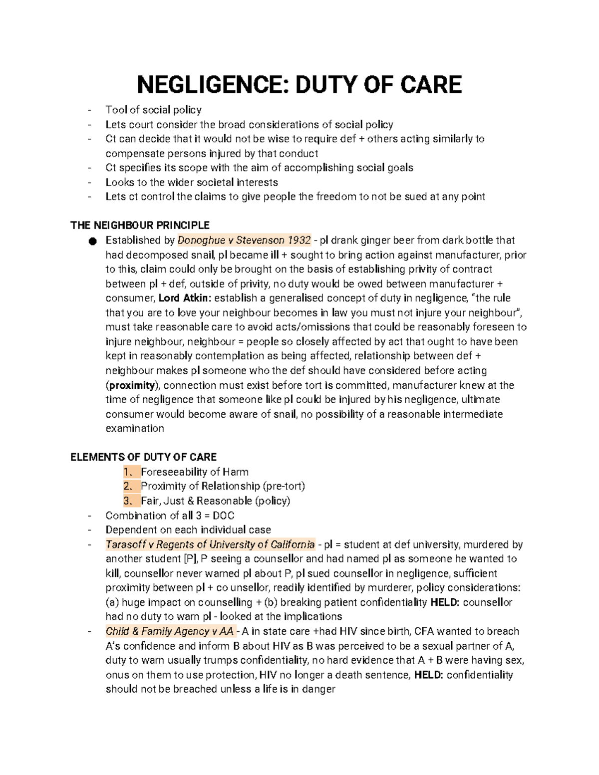 Negligence Duty of Care - NEGLIGENCE: DUTY OF CARE Tool of social ...