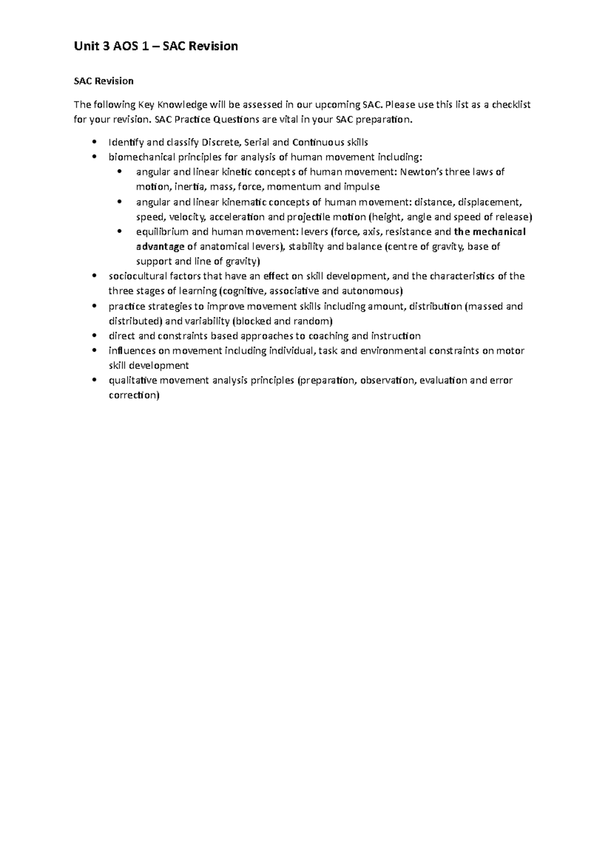 sac one revision criteria - Unit 3 AOS 1 – SAC Revision SAC Revision The following Key Knowledge ...