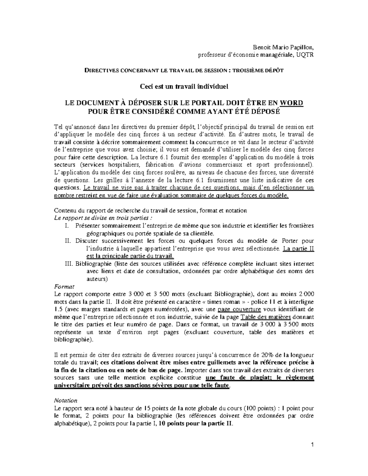 Directives - 3ième dépôt - 1 Benoit Mario Papillon, professeur d ...