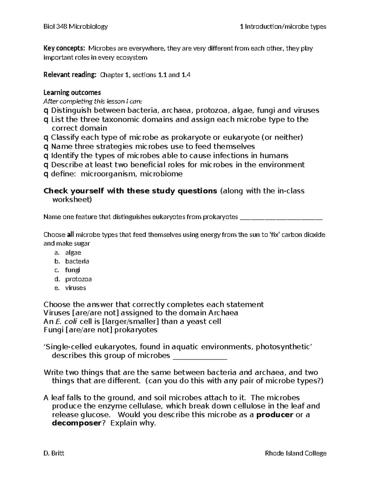 Q1 intro - quiz 1 study materials - Biol 348 Microbiology 1 ...