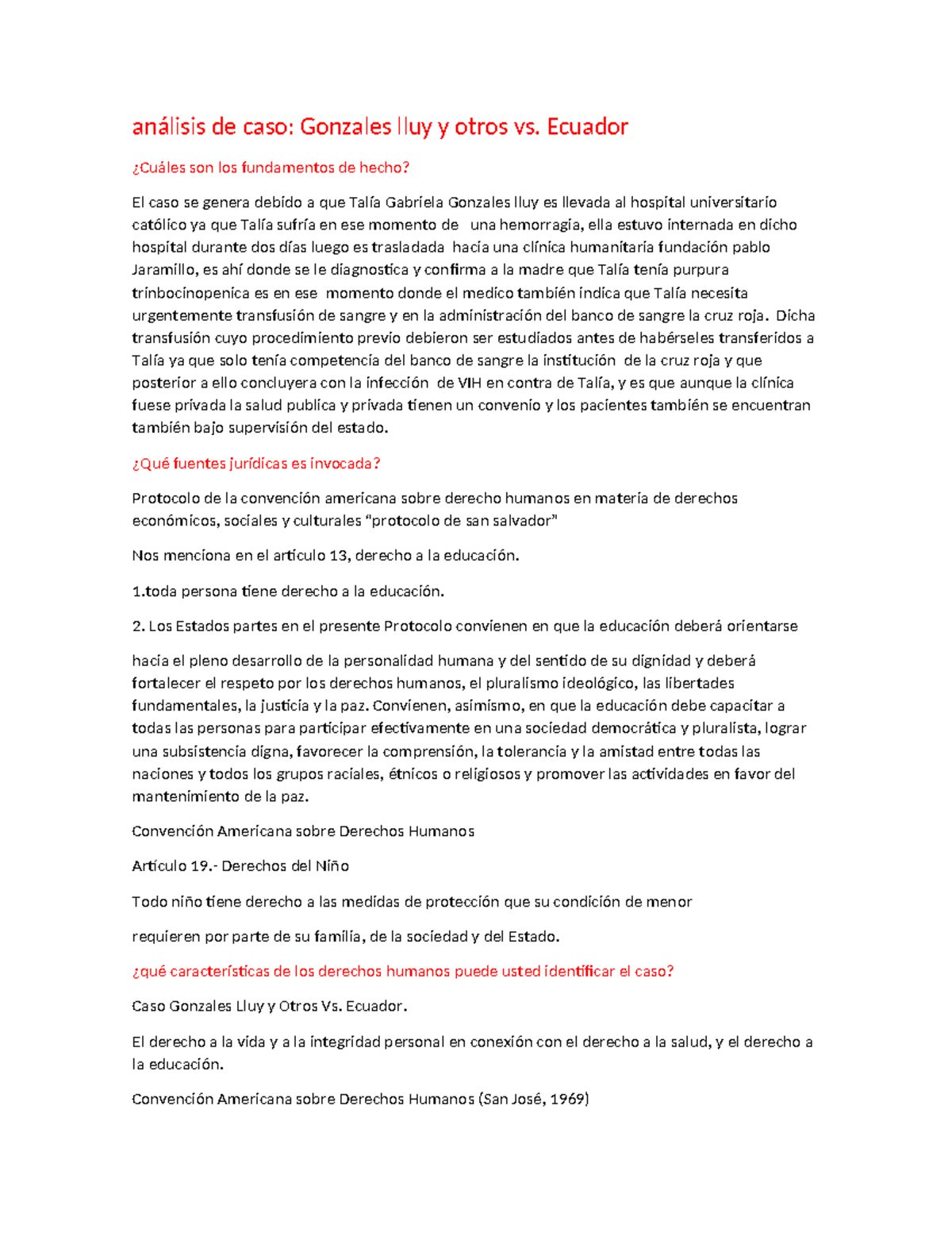 Análisis de caso lluy - Análisis de caso lluy - análisis de caso: Gonzales lluy y otros vs ...