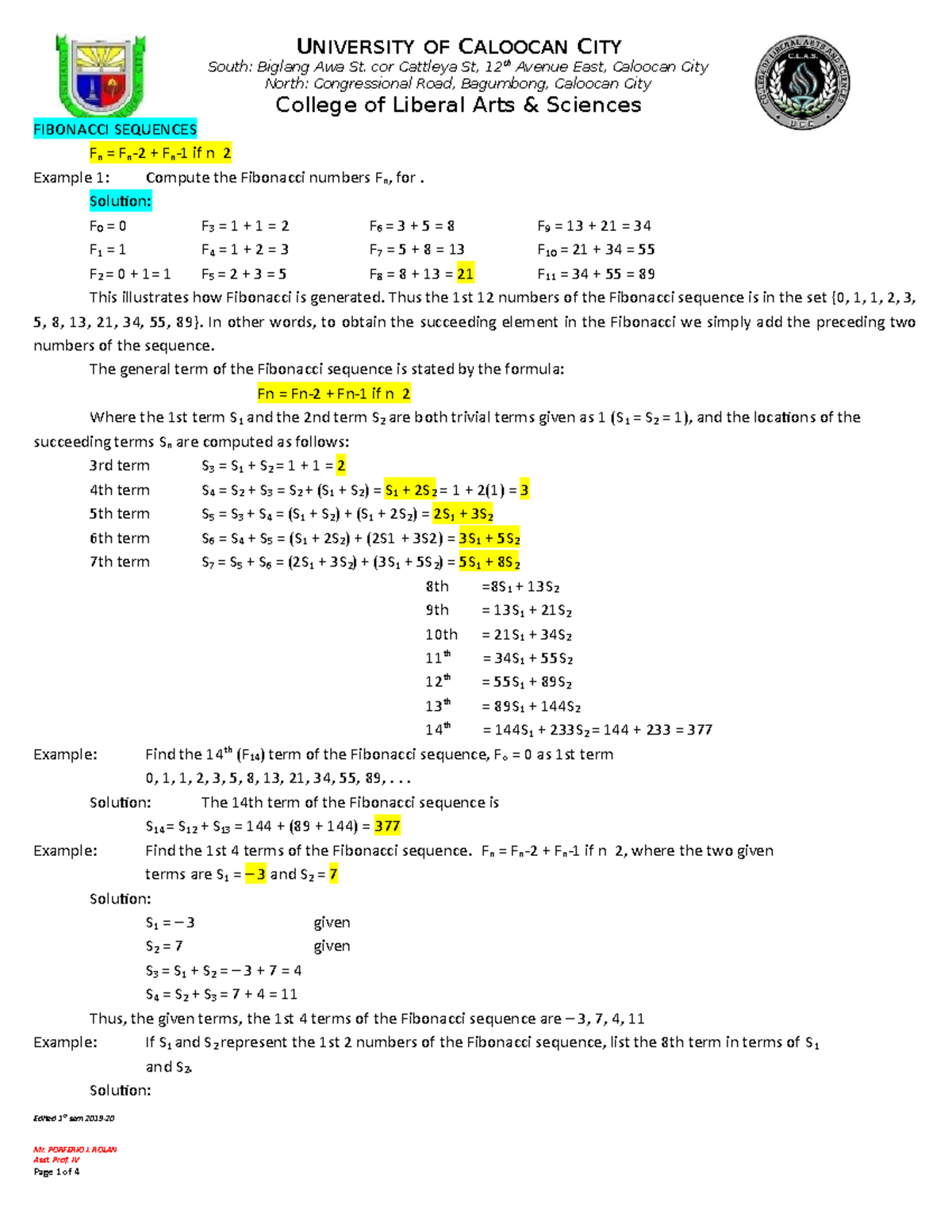 2 Mmw Fibonacci Arith Geom Prog University Of Caloocan City South Biglang Awa St Cor
