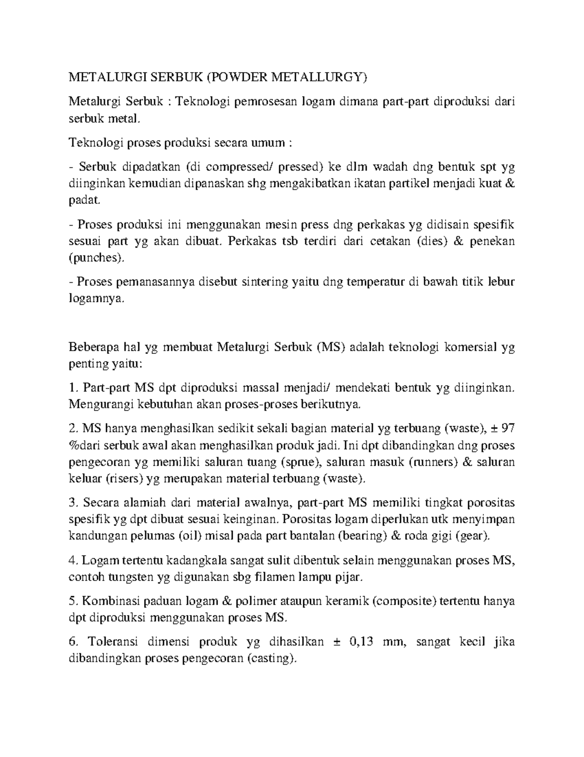 Metalurgi Serbuk - METALURGI SERBUK (POWDER METALLURGY) Metalurgi ...