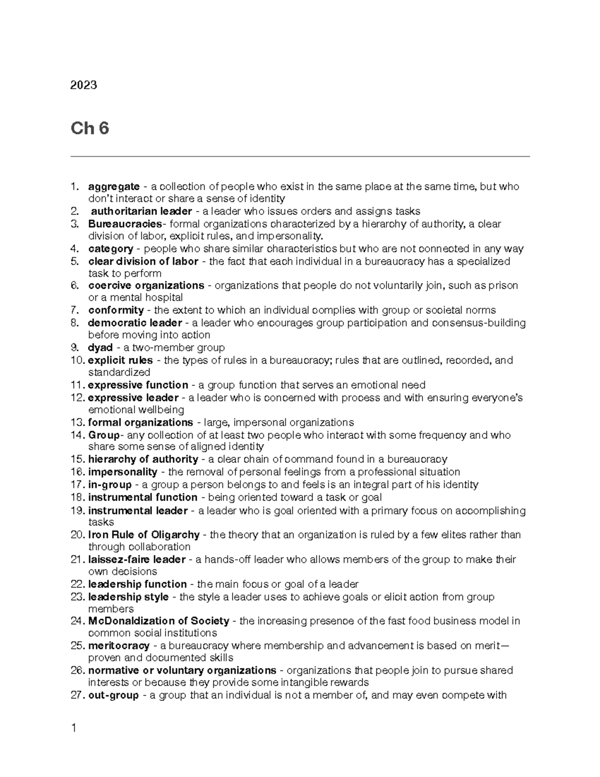 CH 6 Key Terms - 2023 Ch 6 aggregate - a collection of people who exist in the same place at the ...