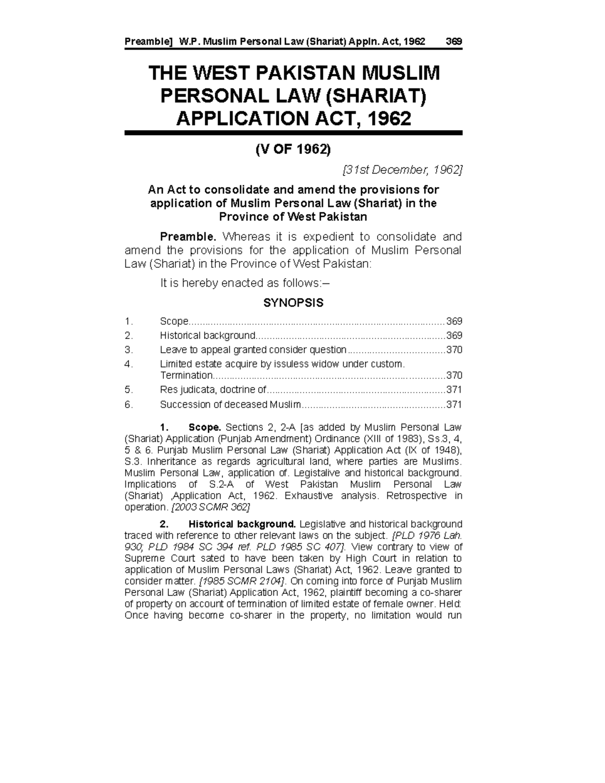 PLJ-Family-4 - Preamble] W. Muslim Personal Law (Shariat) Appln. Act ...