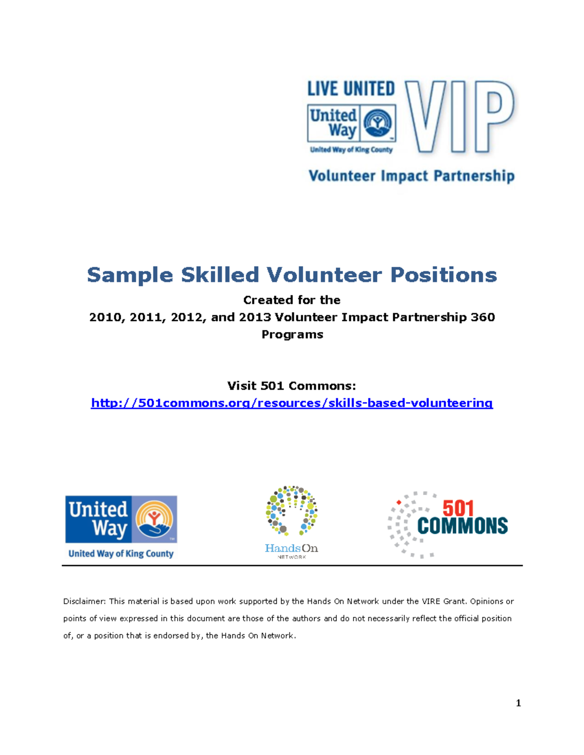 2010-2013 VIP Skills Based Vol Position Description - Sample Skilled ...