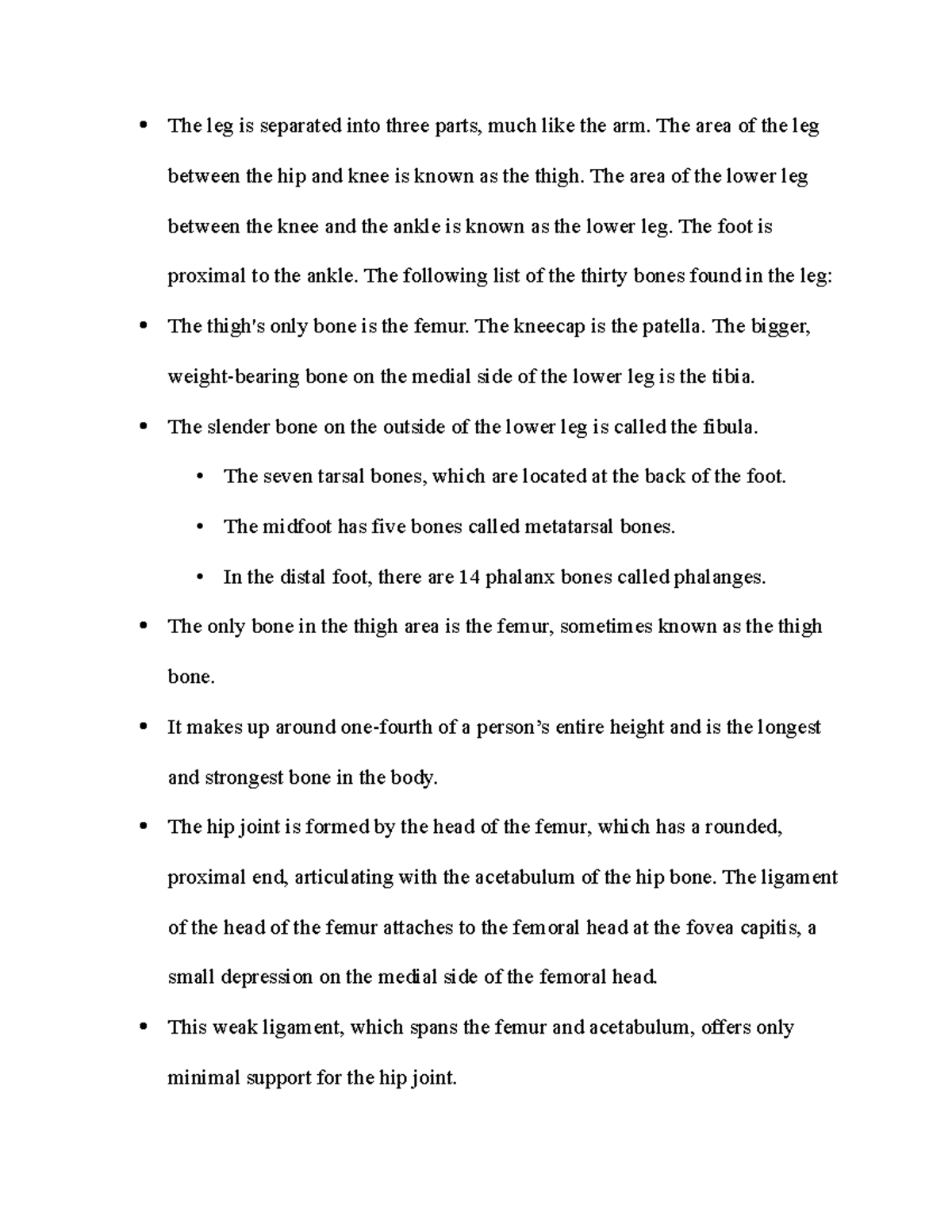 The leg is separated into three parts - The area of the leg between the ...