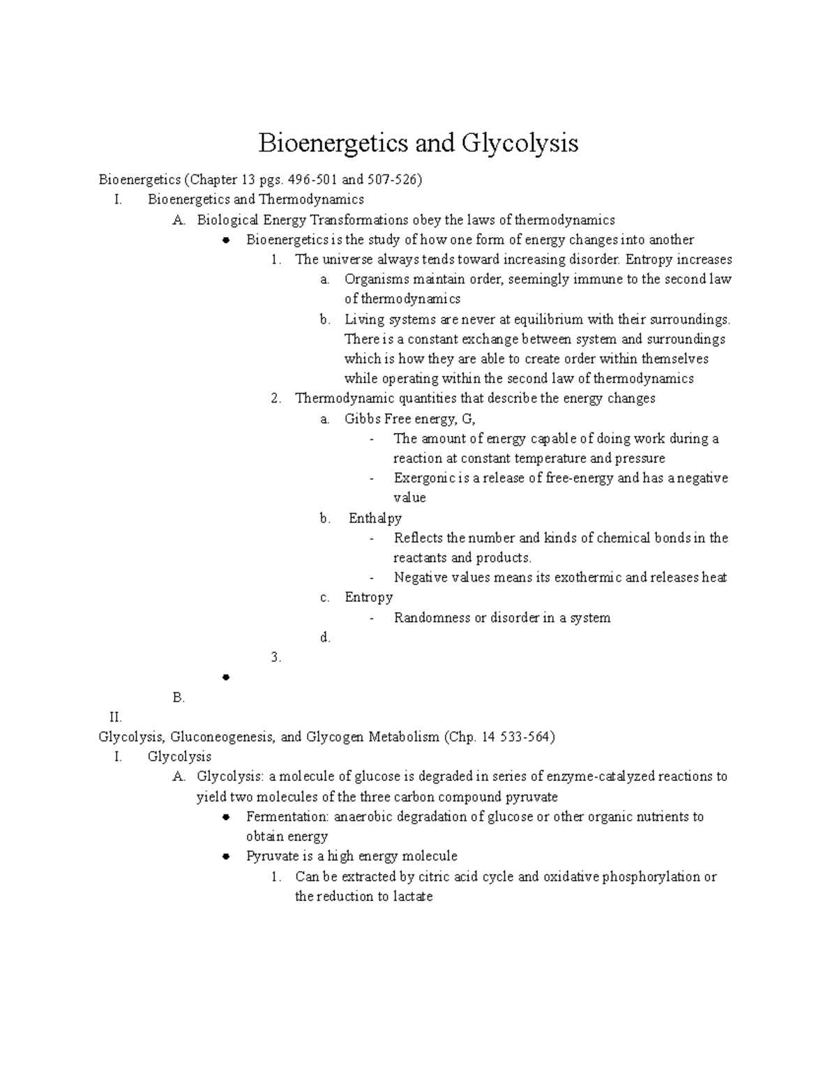 Biochemistry Final Exam Review Notes - Bioenergetics and Glycolysis ...