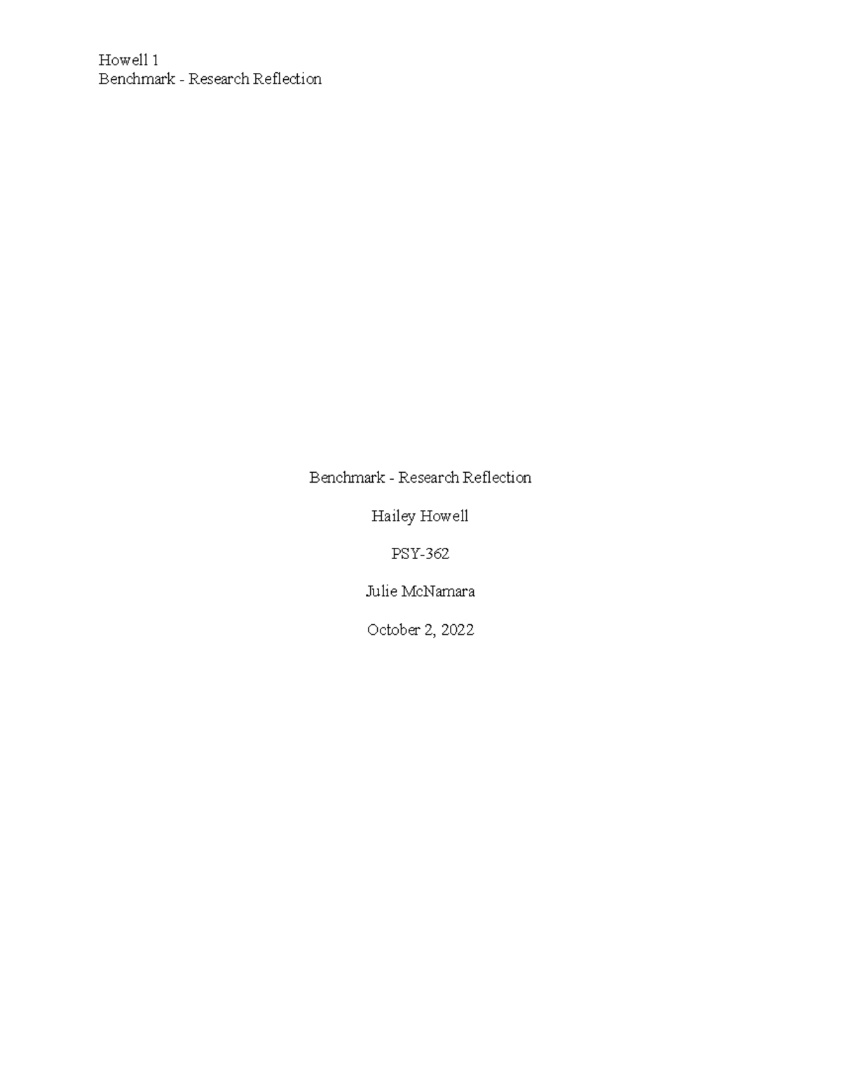 PSY redo benchmark - Assignment that is required to do in this class ...