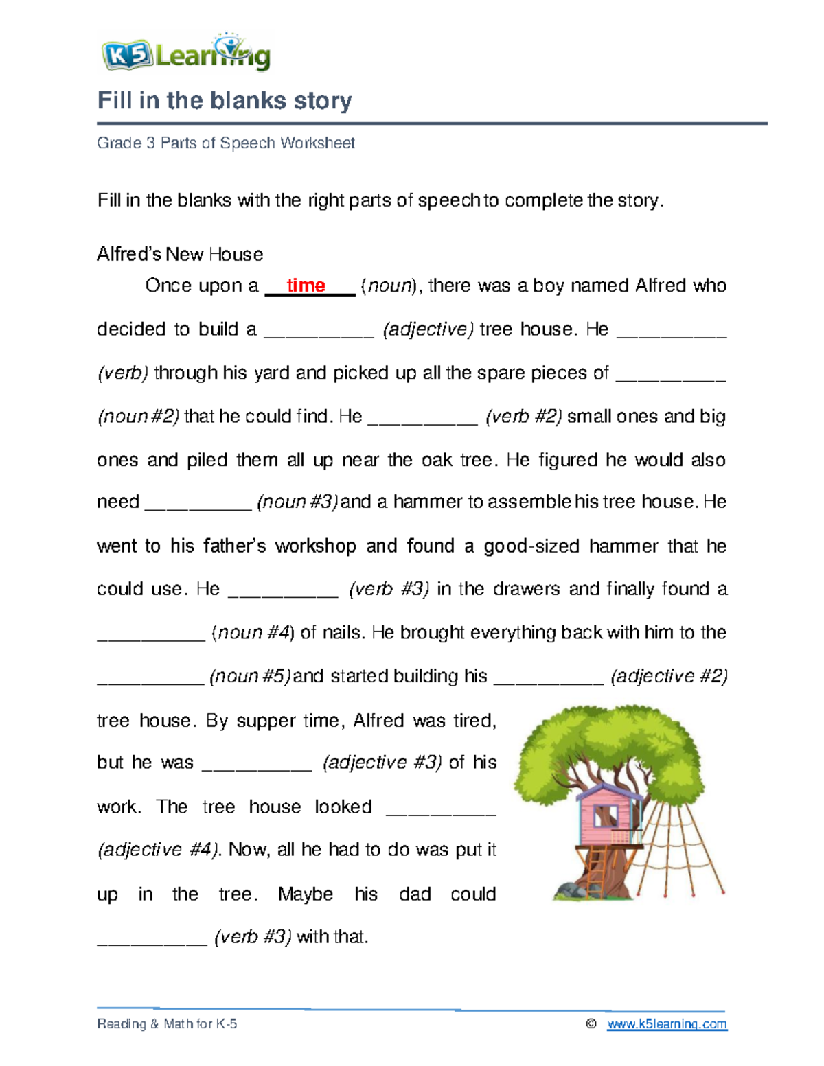 Grade 3 grammar story a - n/a - Fill in the blanks story Grade 3 Parts ...