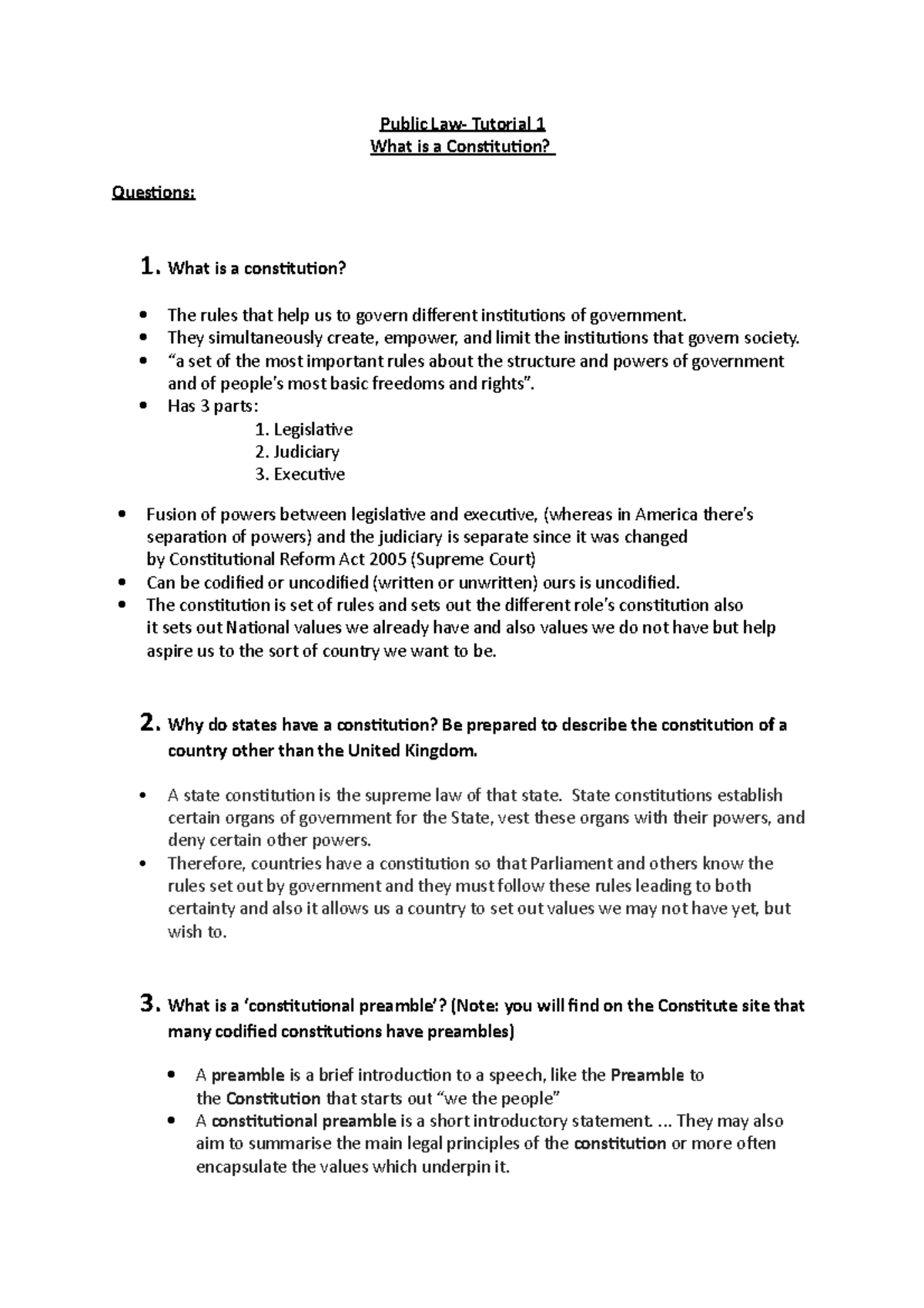 Tutorial 1- what is a constitution - Public Law- Tutorial 1 What is a ...