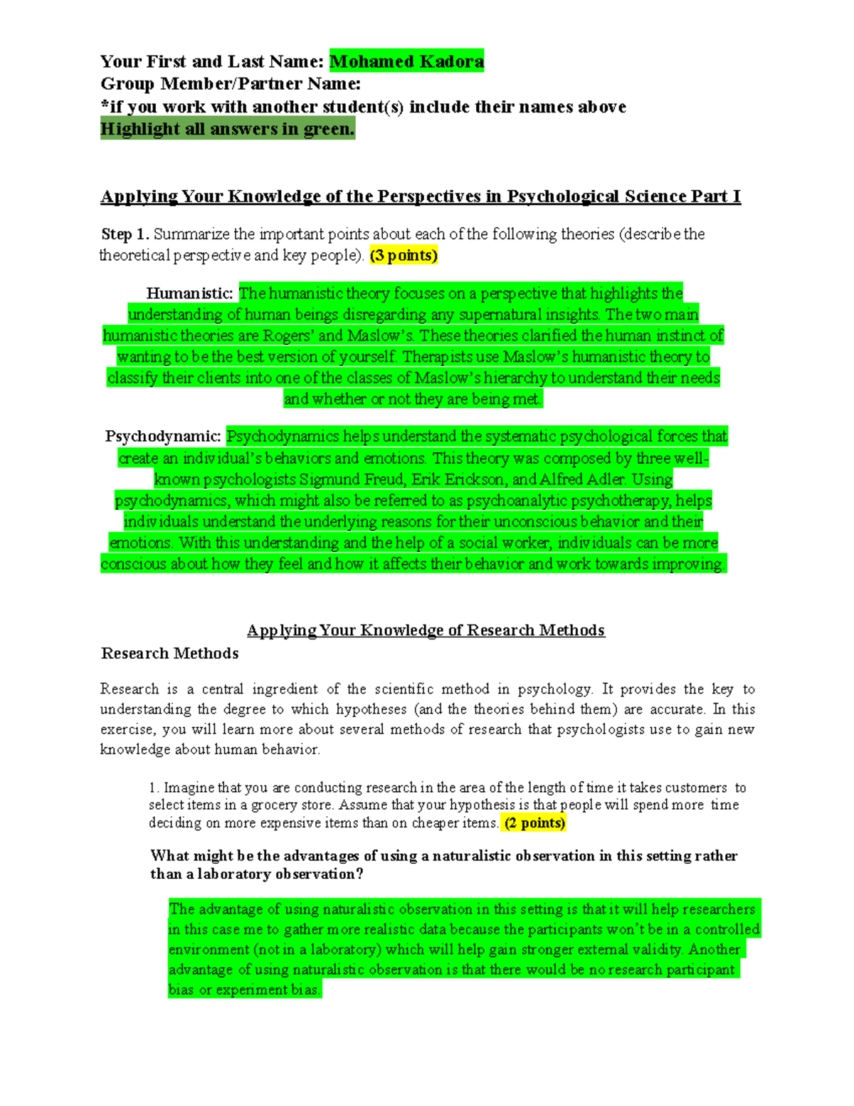 Recitation Activity #1 - Perspectives in Psychological Science - Your ...