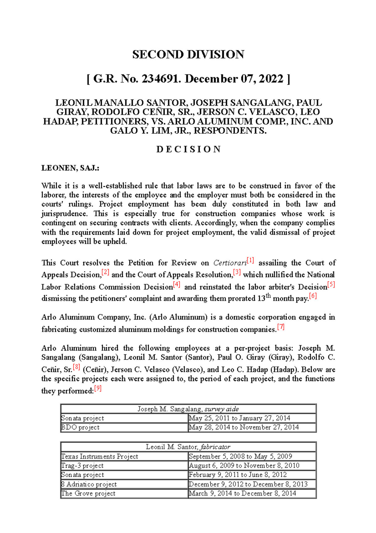 2022 Dec 07 Santor, et al. vs. Arlo Aluminum Comp. & Lim Jr. (G.R. No ...