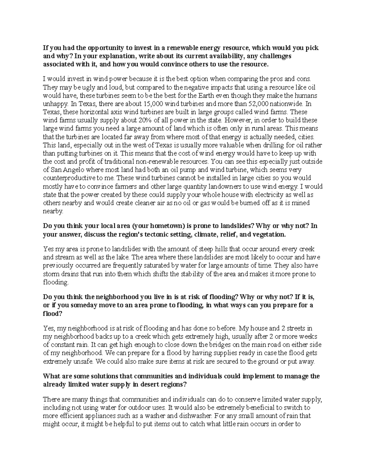 Week 4 Journals - response to questions about physical geology and the ...