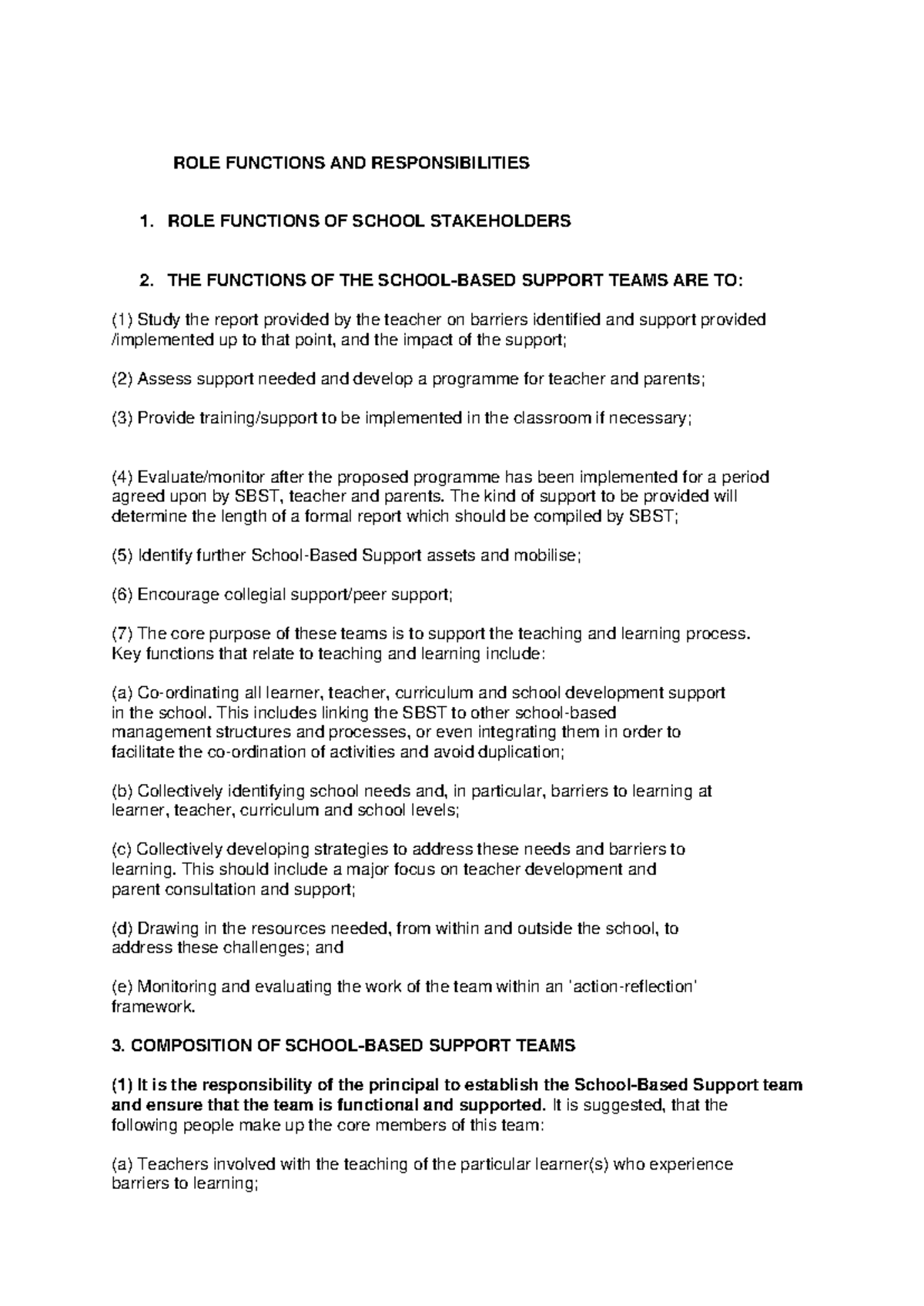 ROLE Functions AND Responsibilities - ROLE FUNCTIONS AND ...