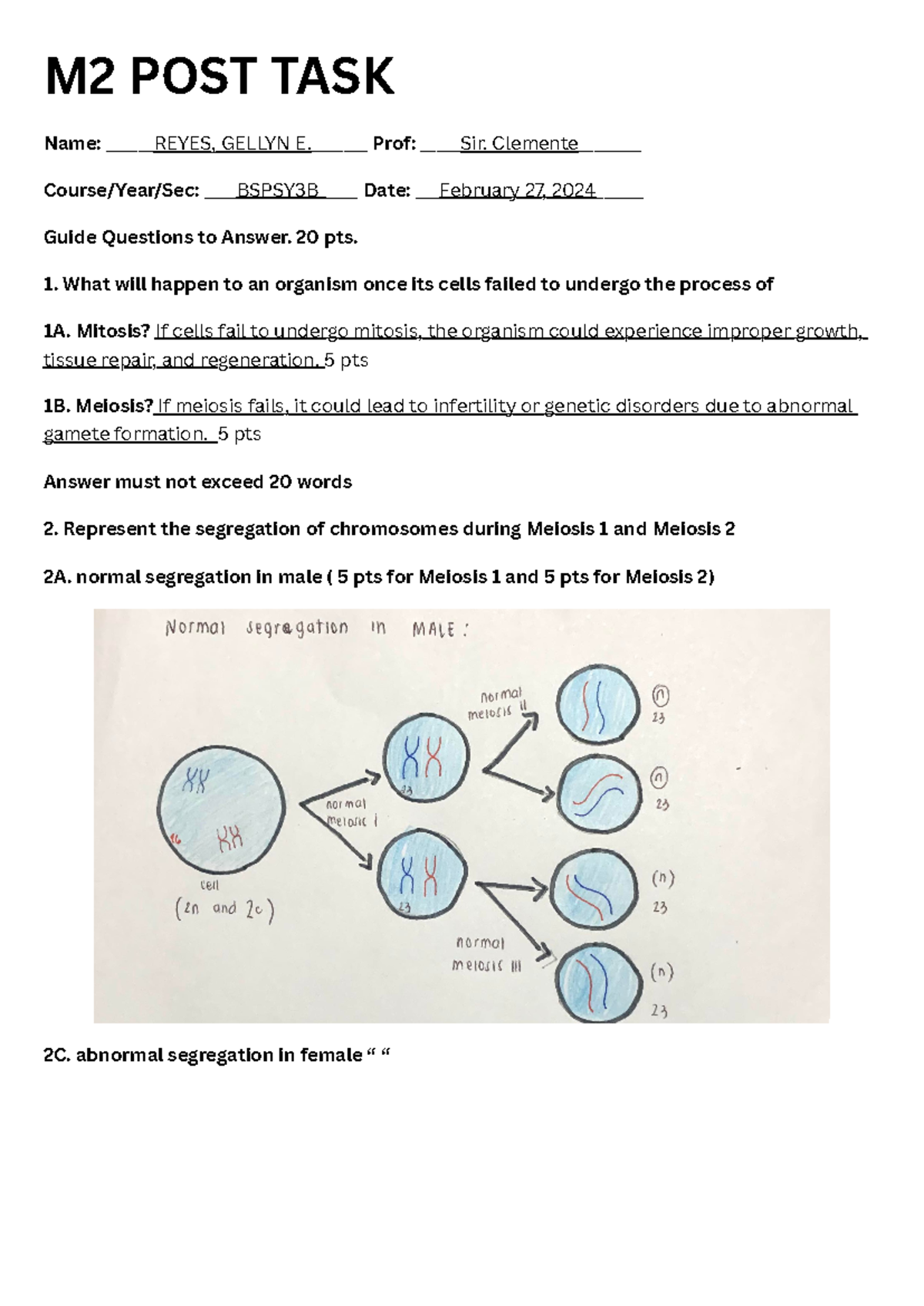 M2 POST TASK - Genetics Laboratory - M2 POST TASK Name: REYES, GELLYN E._ Prof: Sir. Clemente ...