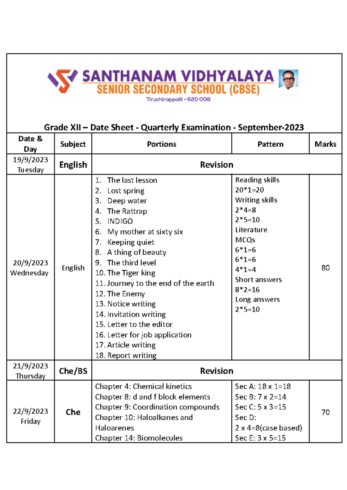 XII Quarterly EXAM Portion Sheet 26082023 172409 - Grade XII – Date ...