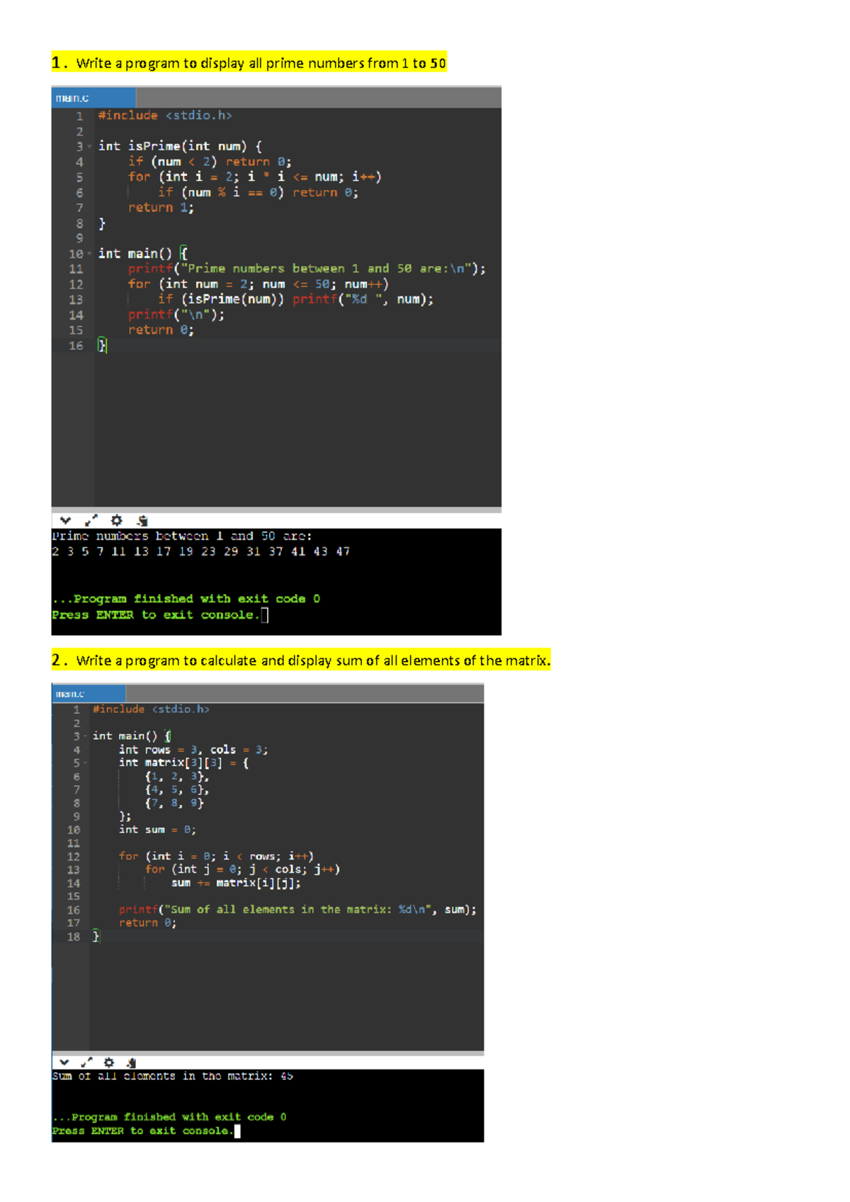 Imp C Programs - ihfk - 1. Write a program to display all prime numbers ...
