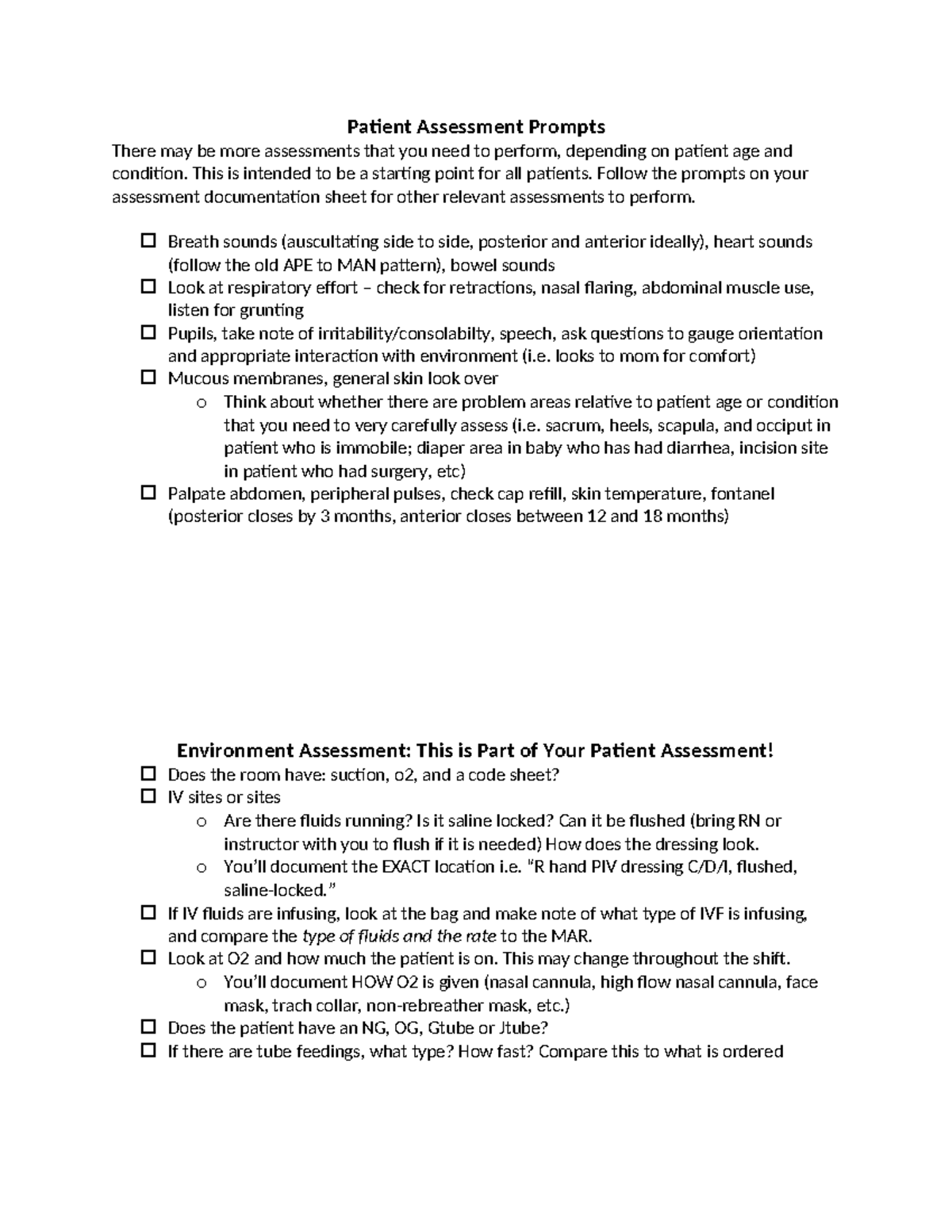 Patient Assessment prompts - Patient Assessment Prompts There may be ...