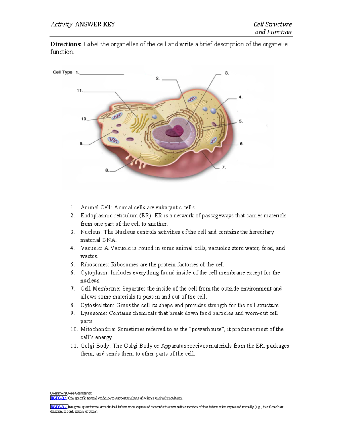Plantand Animal Cell Structure Activity-1 - - Studocu
