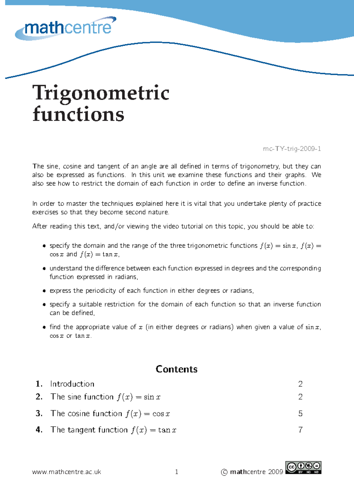 Mc ty trig 2009 1 - Trigonometric functions mc-TY-trig-2009- The sine ...