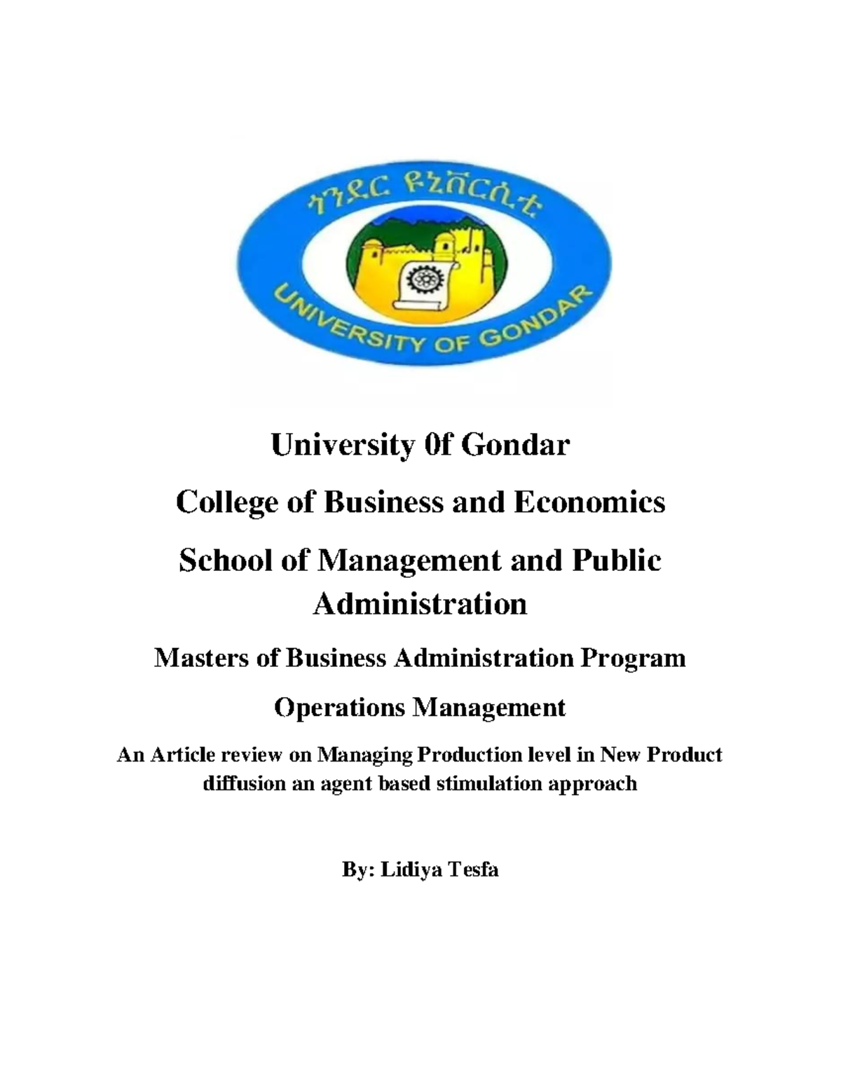 Article review pdf - University 0f Gondar College of Business and ...