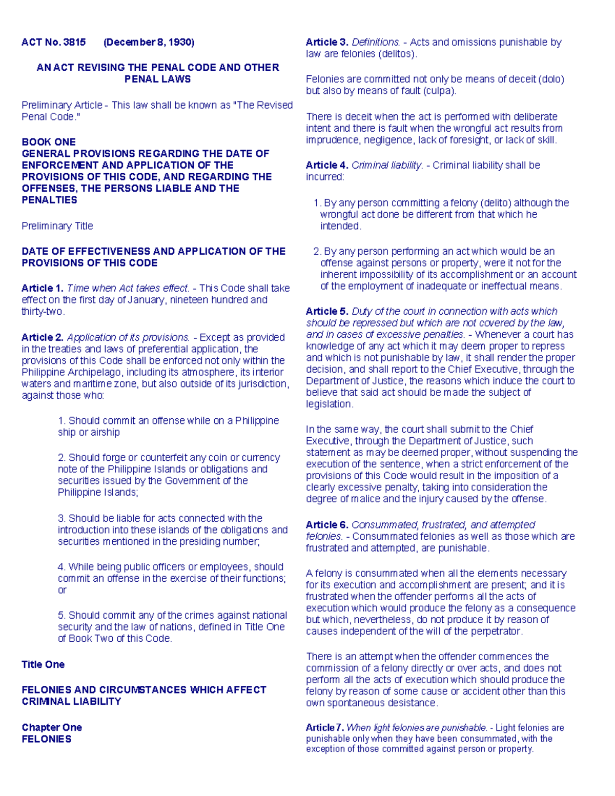 RPC BOOK ART 1- ART 7 - ACT No. 3815 (December 8, 1930) AN ACT REVISING ...