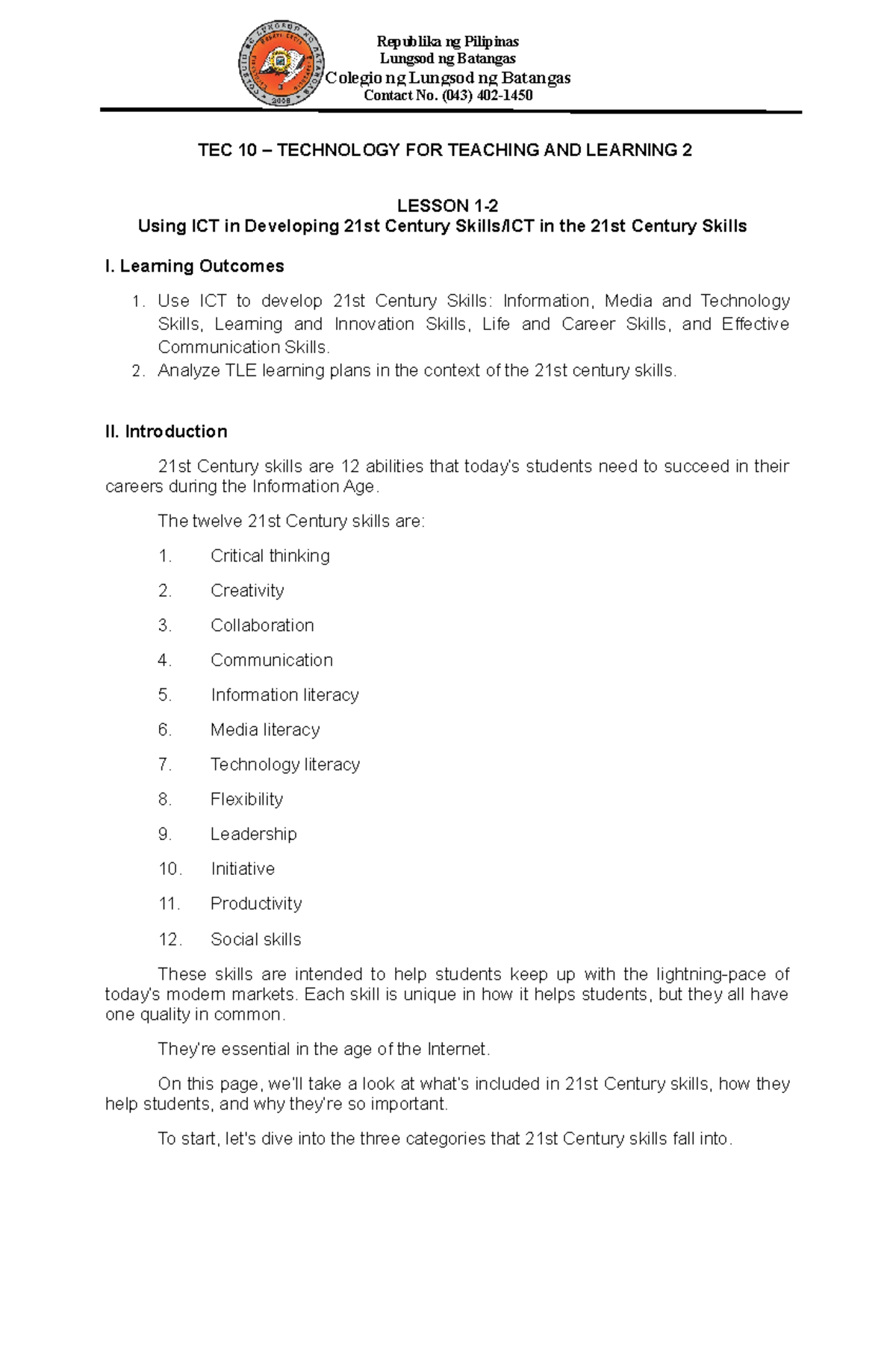 TEC 10 Lesson 1-2 - Life skills (FLIPS) take a look at intangible ...