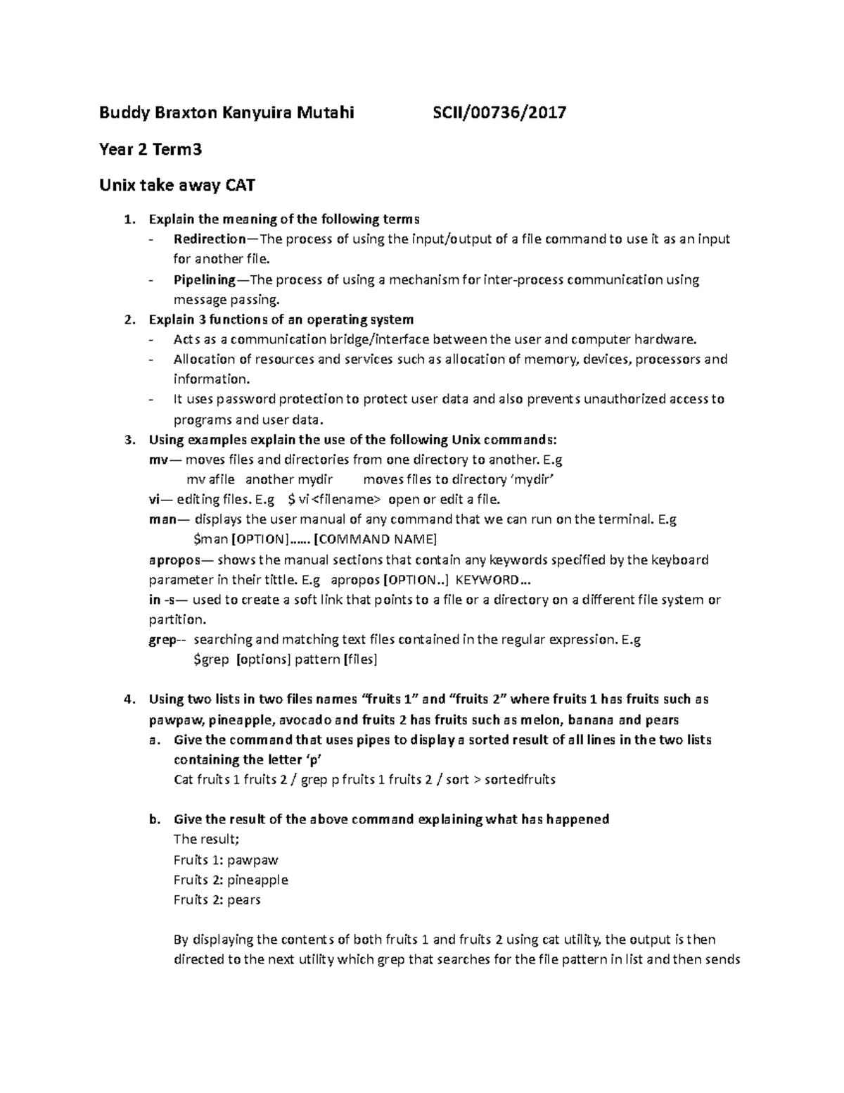 Unix Take away CAT - unix operating system - Buddy Braxton Kanyuira ...