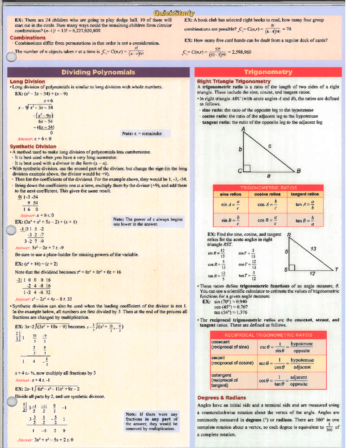 Pre-calculus 3 - This References charts have been a great help for ...
