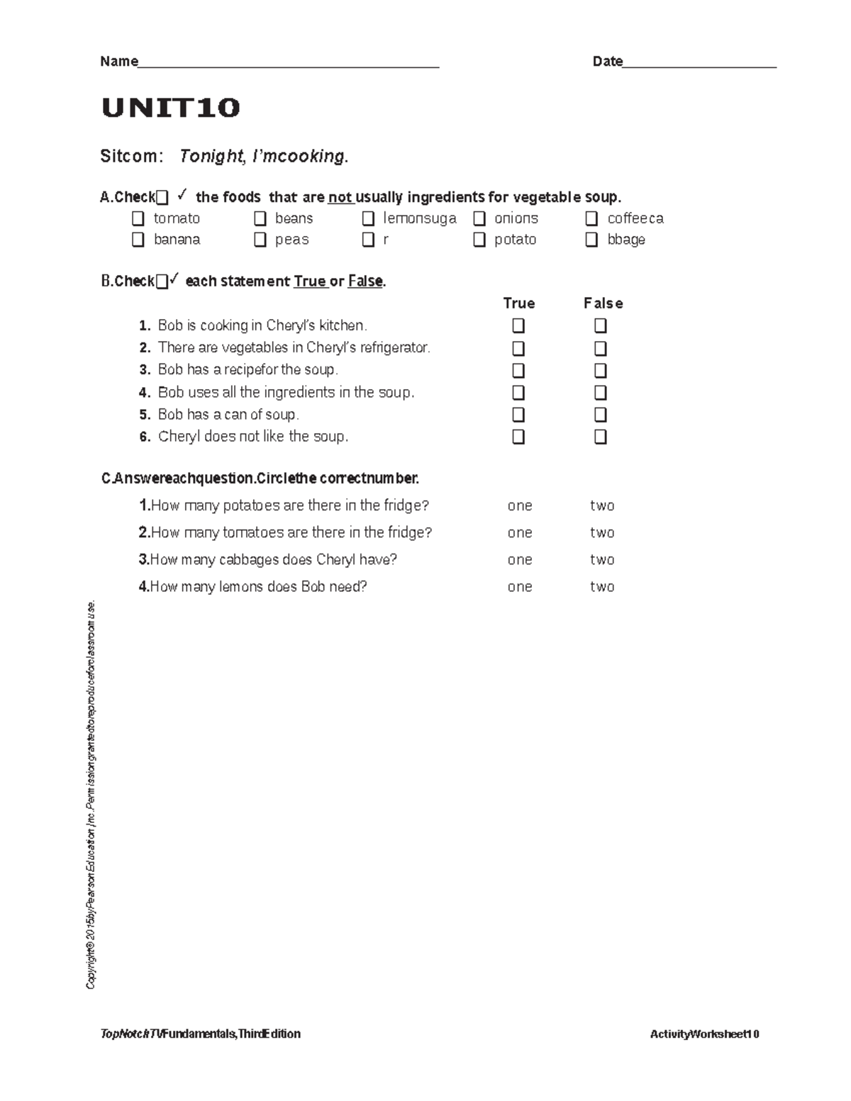 UNIT 10 Video Worksheets - Name Date UNIT Sitcom: Tonight, I’mcooking ...