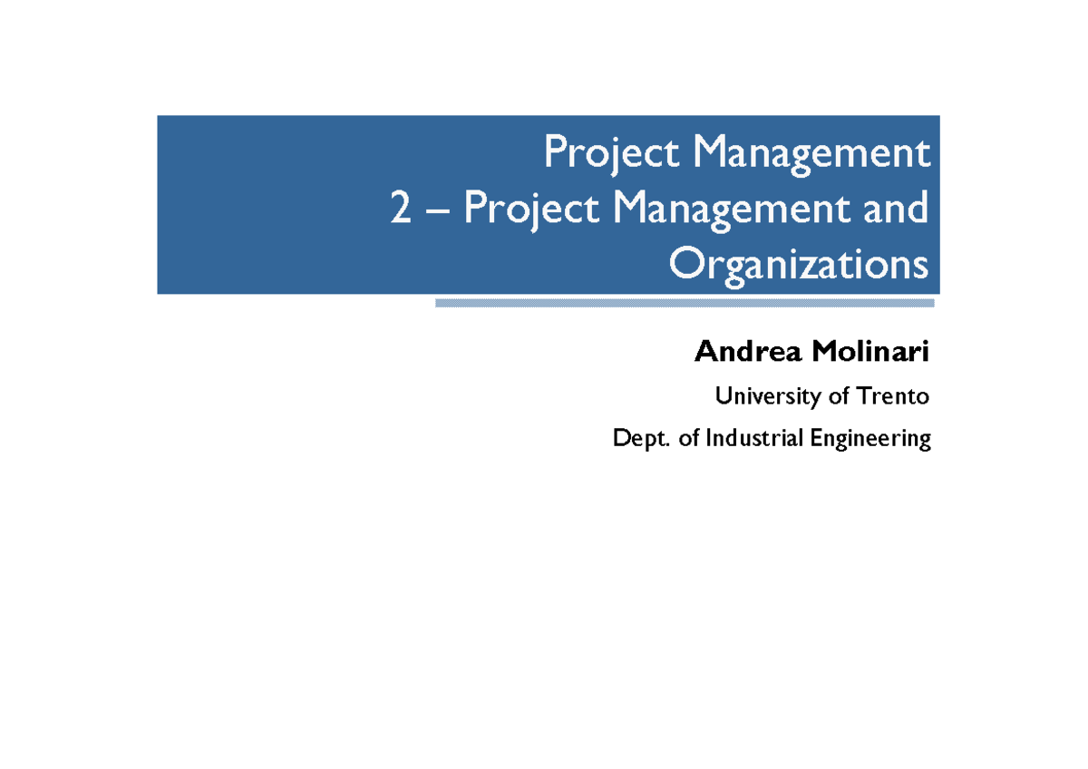 Project Management and Organizations - Project Management 2 – Project ...
