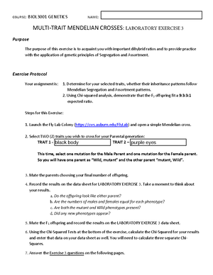 Mendelian Genetics Lab Exercise 2 DATA Sheet - Mendelian Genetics Lab ...