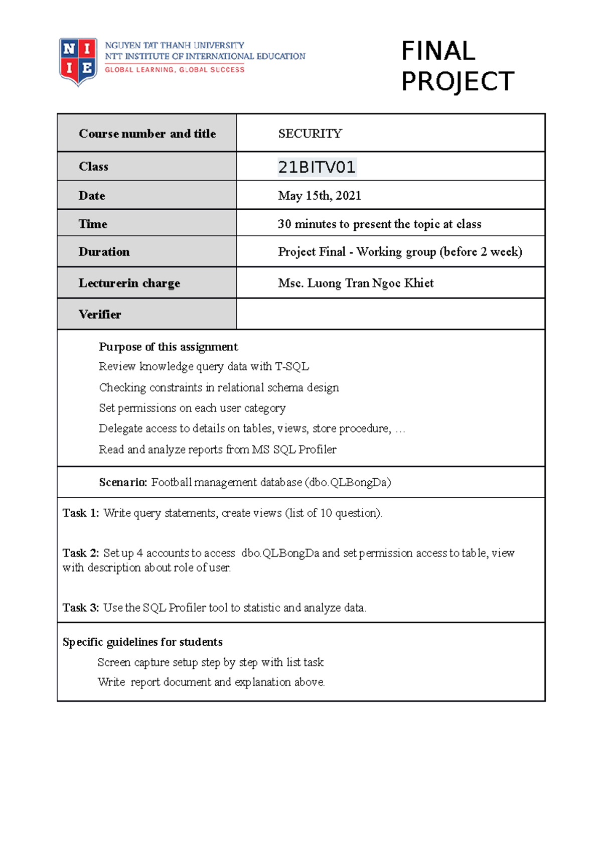 Lupinranger - aaaa - Course number and title SECURITY Class 21BITV Date ...