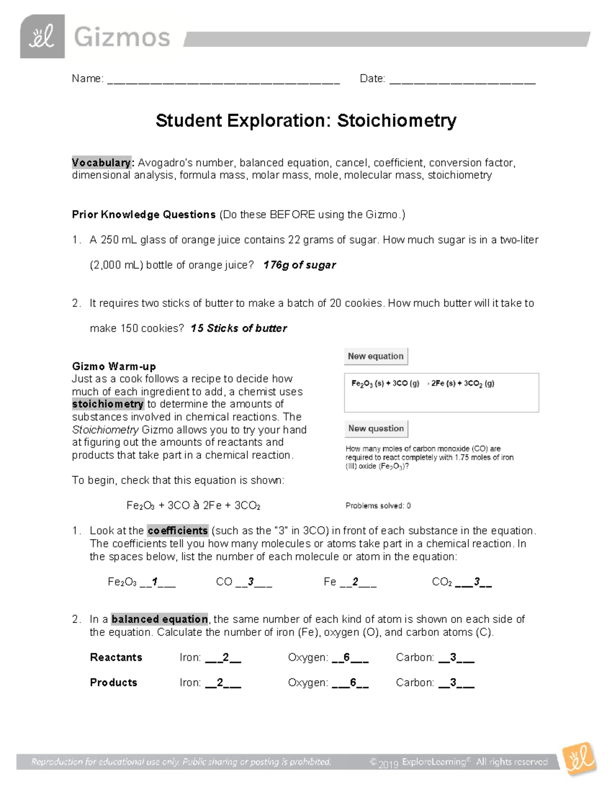 Stoichiometry SE - It easy - Name ...
