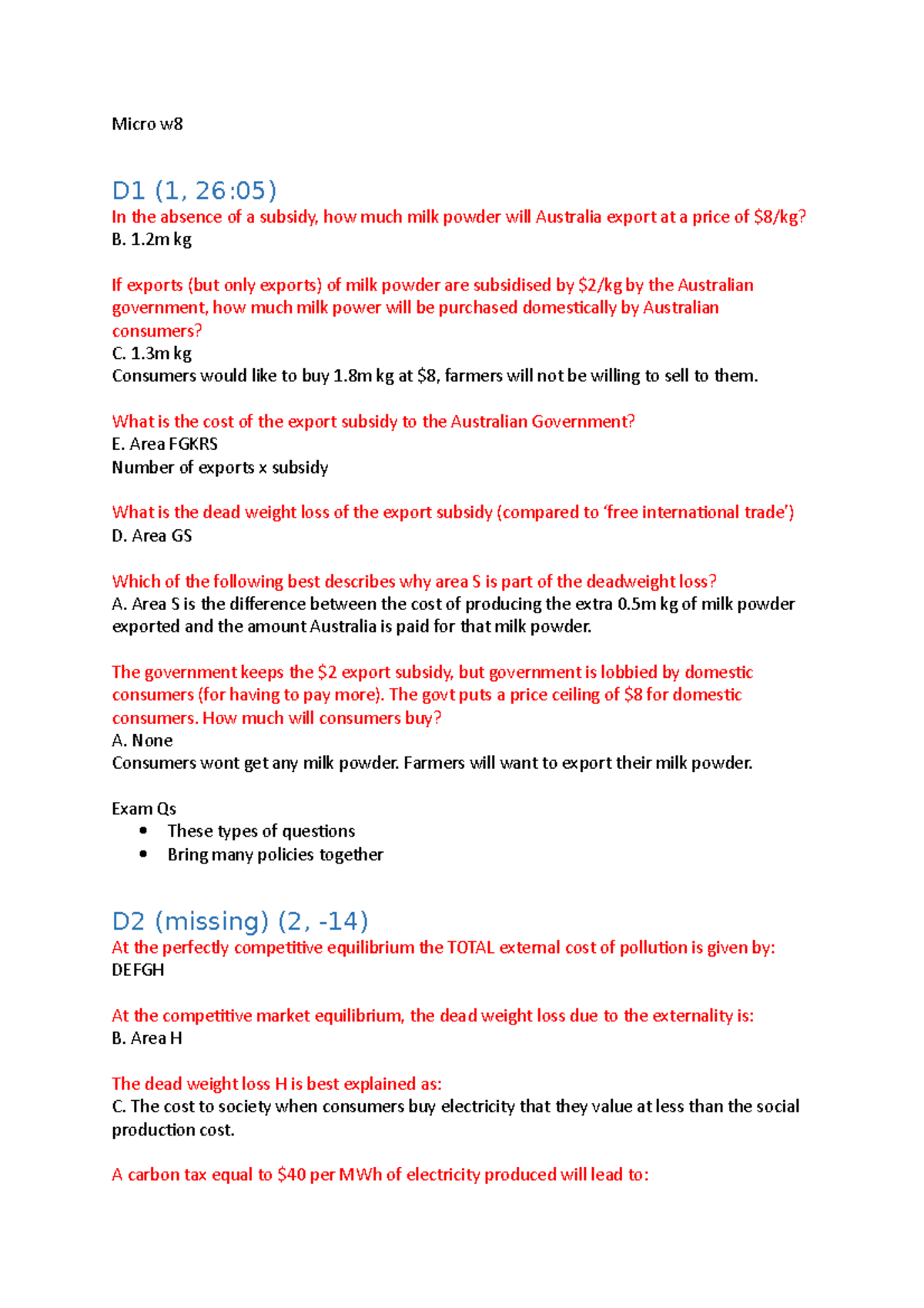 Micro w8 - summary of content in week 8 - Micro w8 D1 (1, 26:05) In the ...