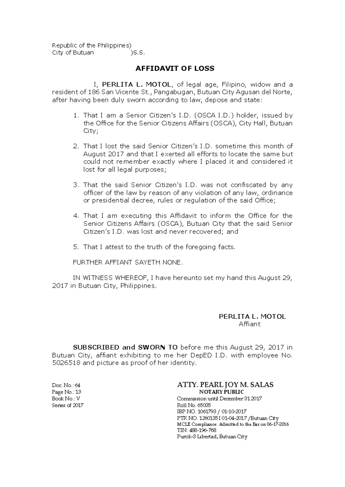 MISCELLANEOUS DOCUMENTS - Republic of the Philippines) City of Butuan ...