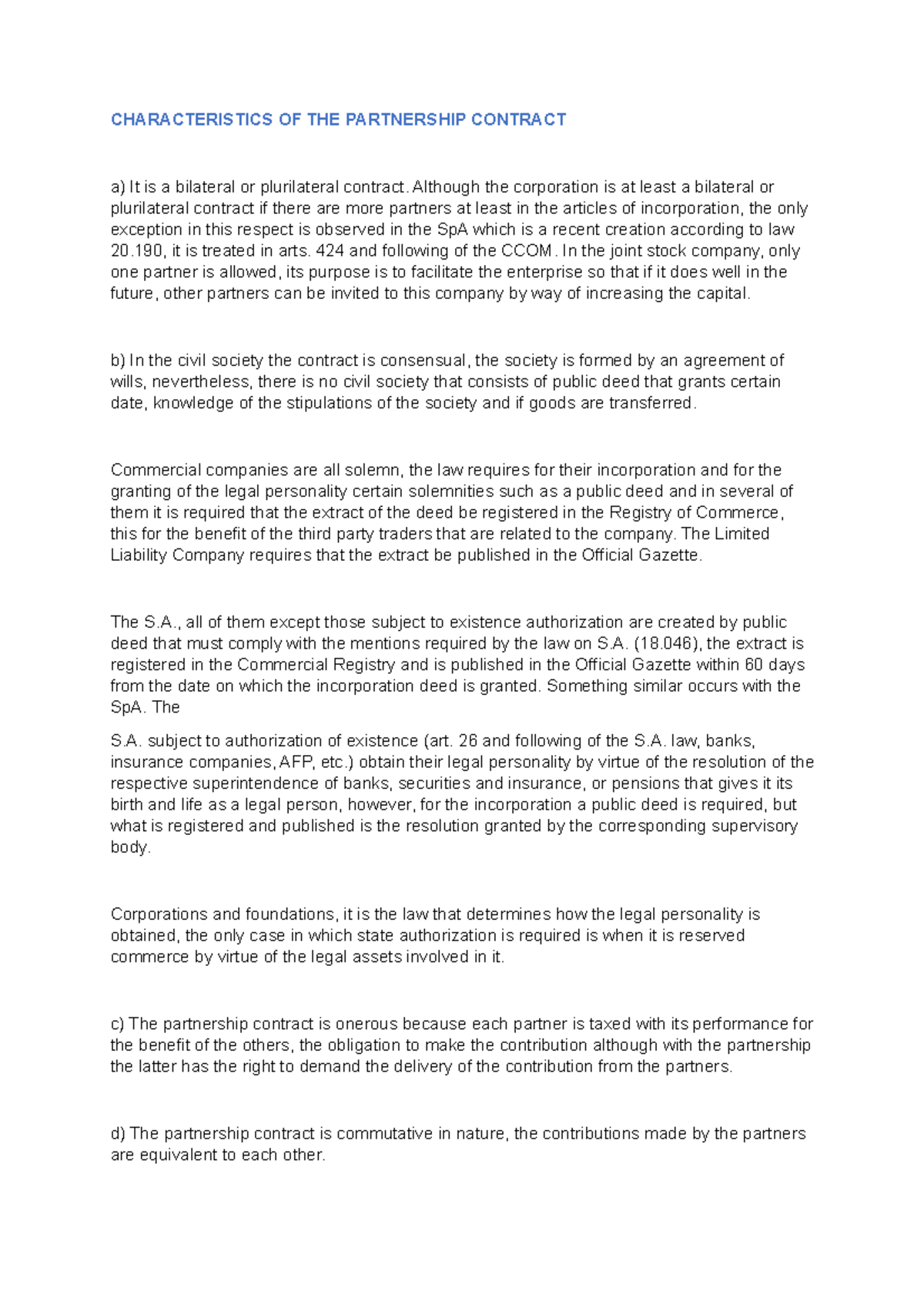 Characteristics OF THE Partnership Contract 2 - CHARACTERISTICS OF THE ...