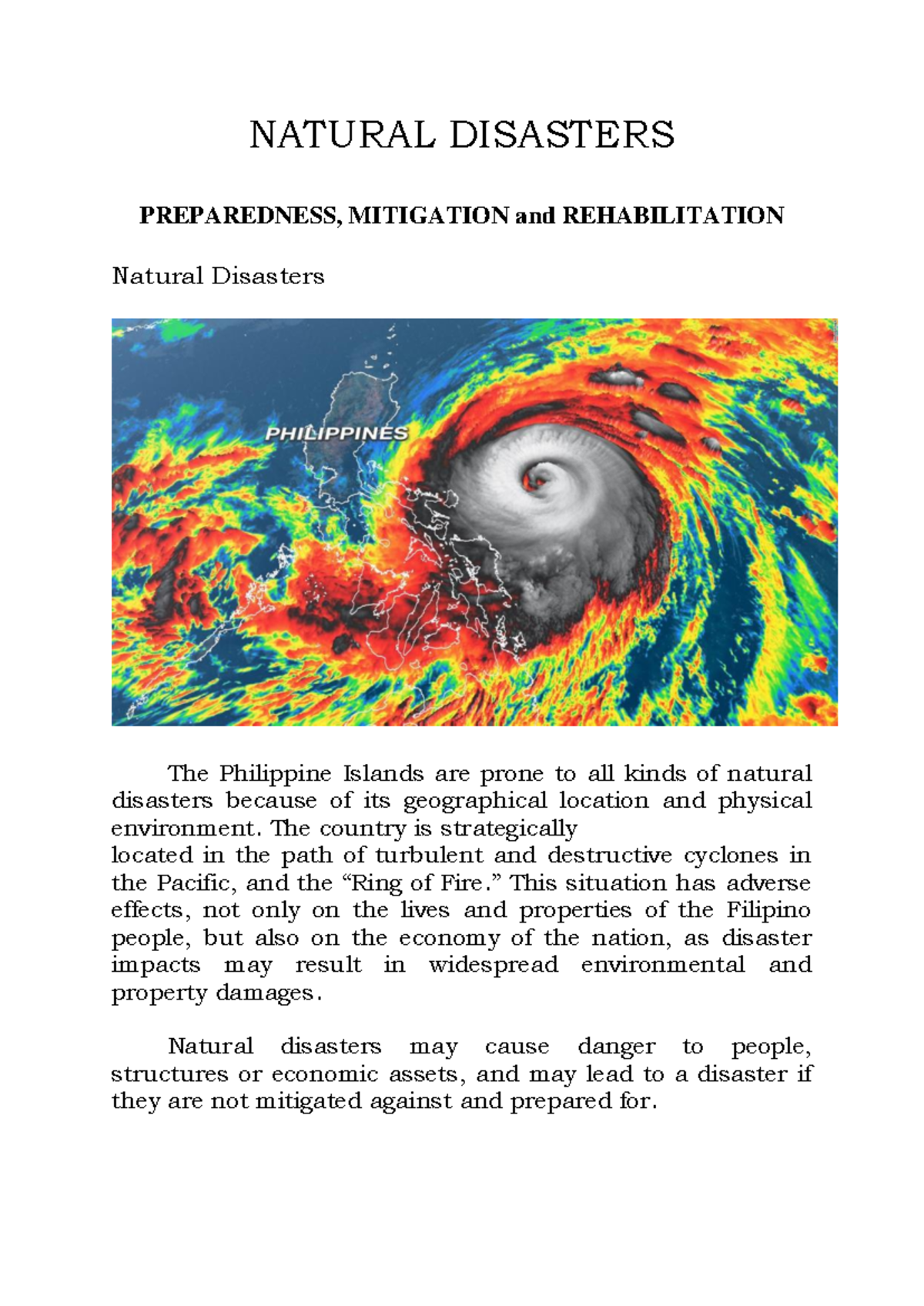 Typhoon-drrm - NATURAL DISASTERS PREPAREDNESS, MITIGATION and ...