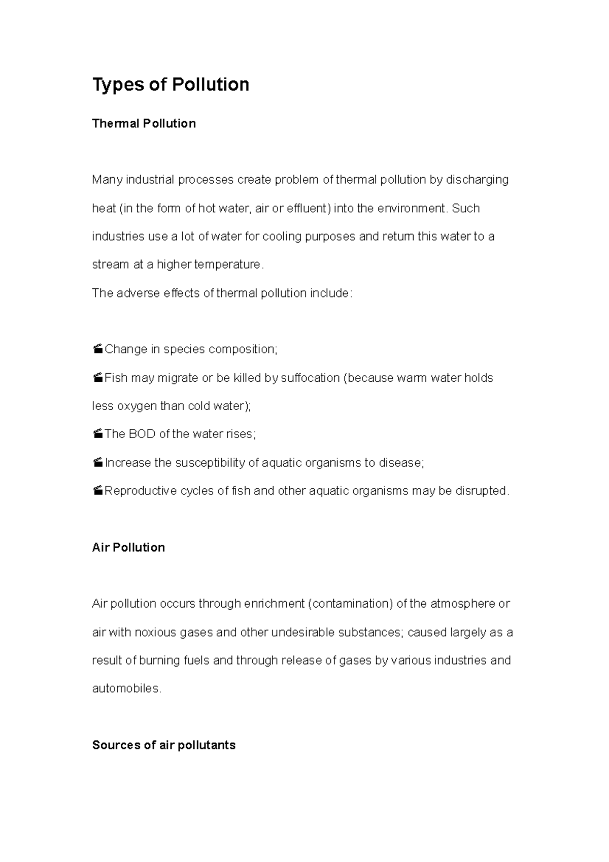 Types of Pollution - Types of Pollution Thermal Pollution Many ...
