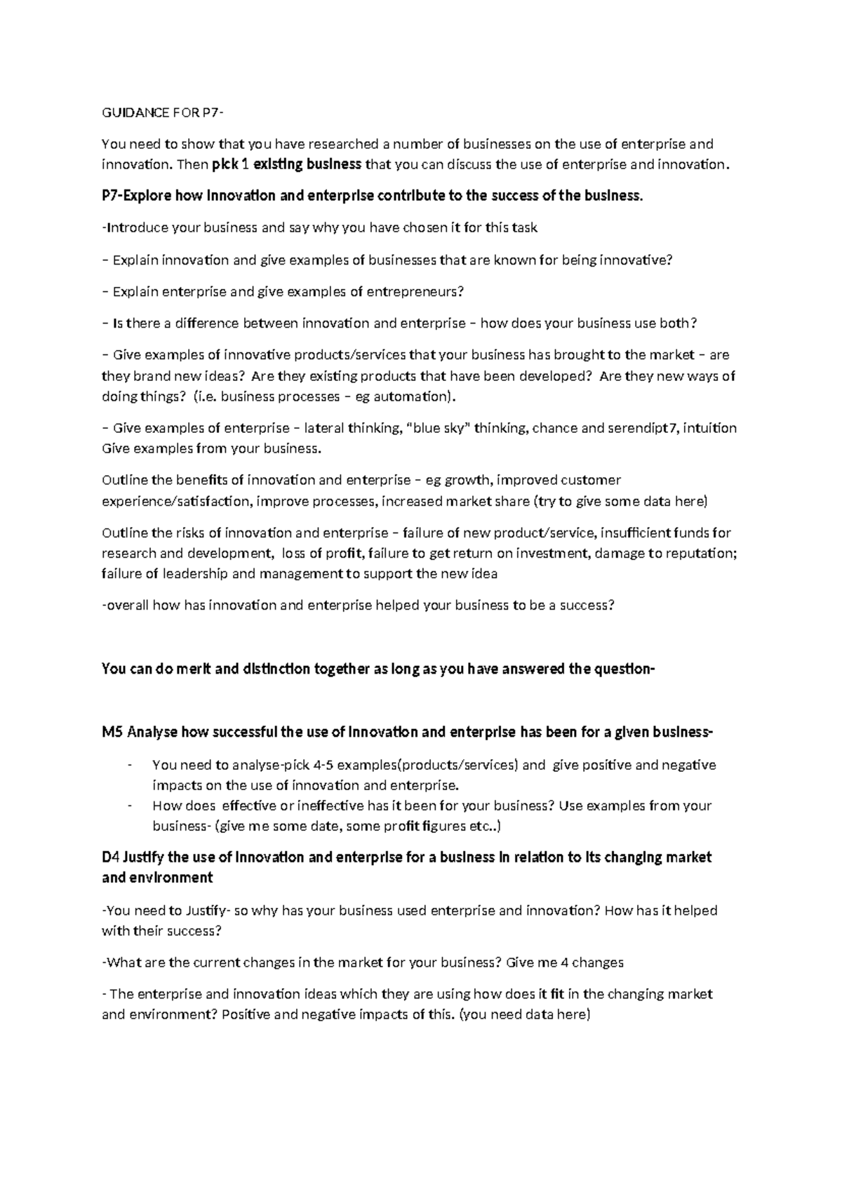 Guidance FOR assignment 3- unit 1 - GUIDANCE FOR P7- You need to show that you have researched a ...