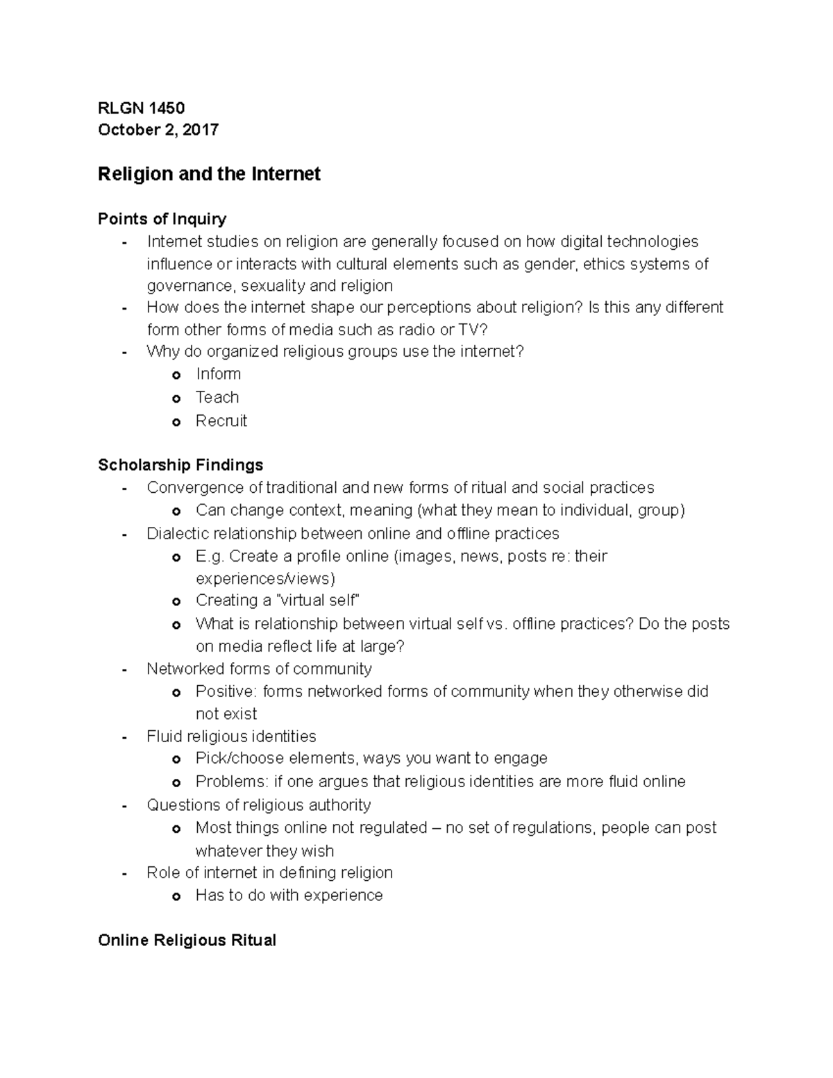 Religion and the media 1450 - RLGN 1450 October 2, 2017 Religion and ...