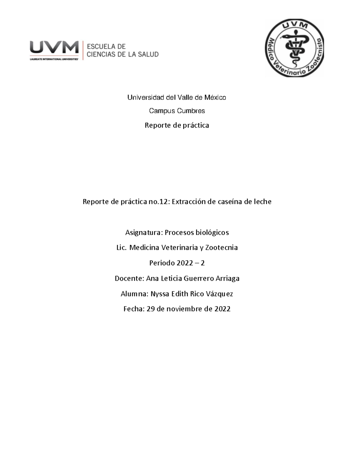 Práctica 12 Extracción De Caseína De Leche Universidad Del Valle De