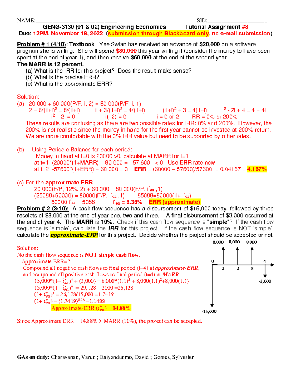 Tutorial 8 Nov18 solution - NAME:________________________ ____ SID:_____________________ GAs on ...