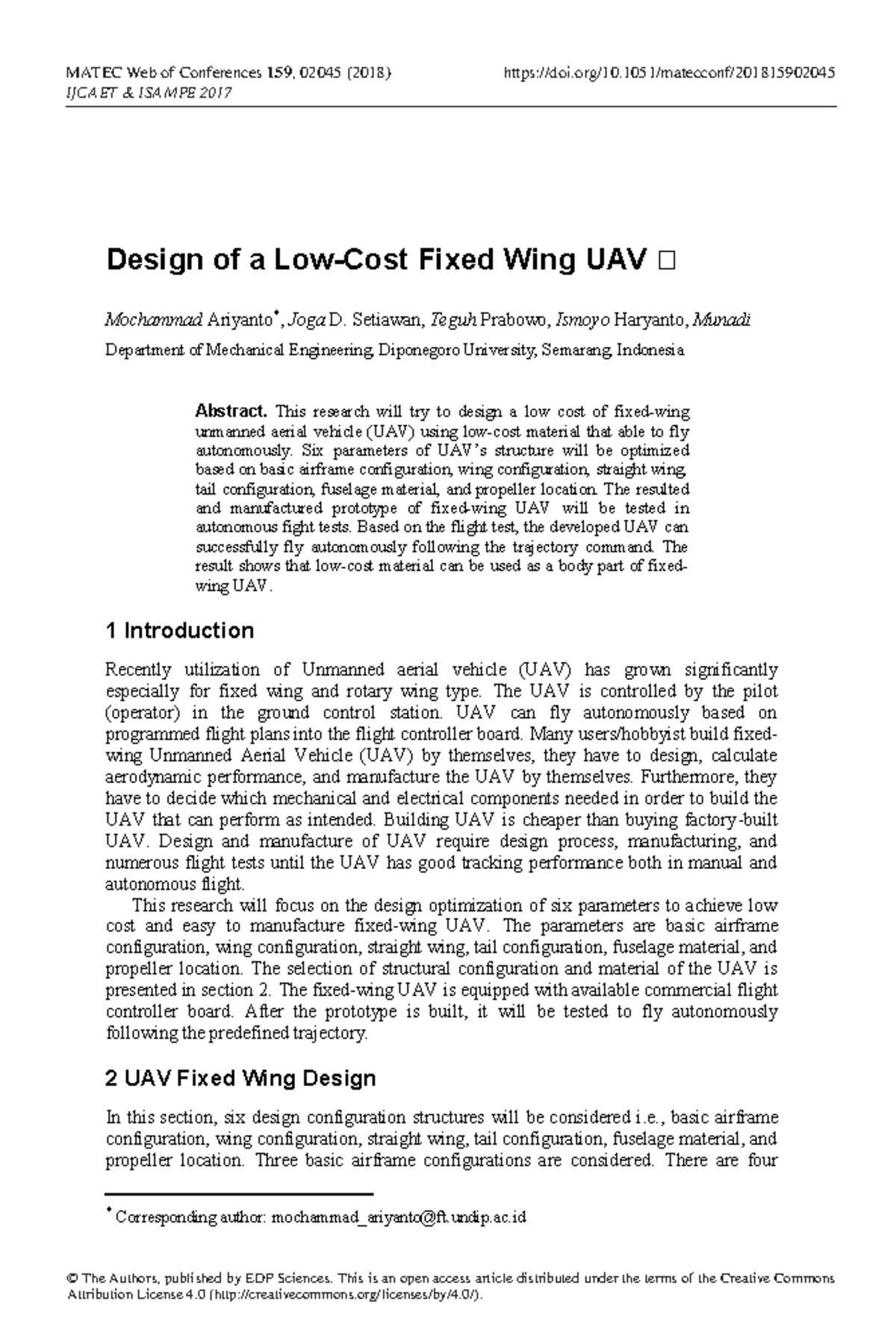 Design of a low cost fixed wing uav - Design of a Low-Cost Fixed Wing ...